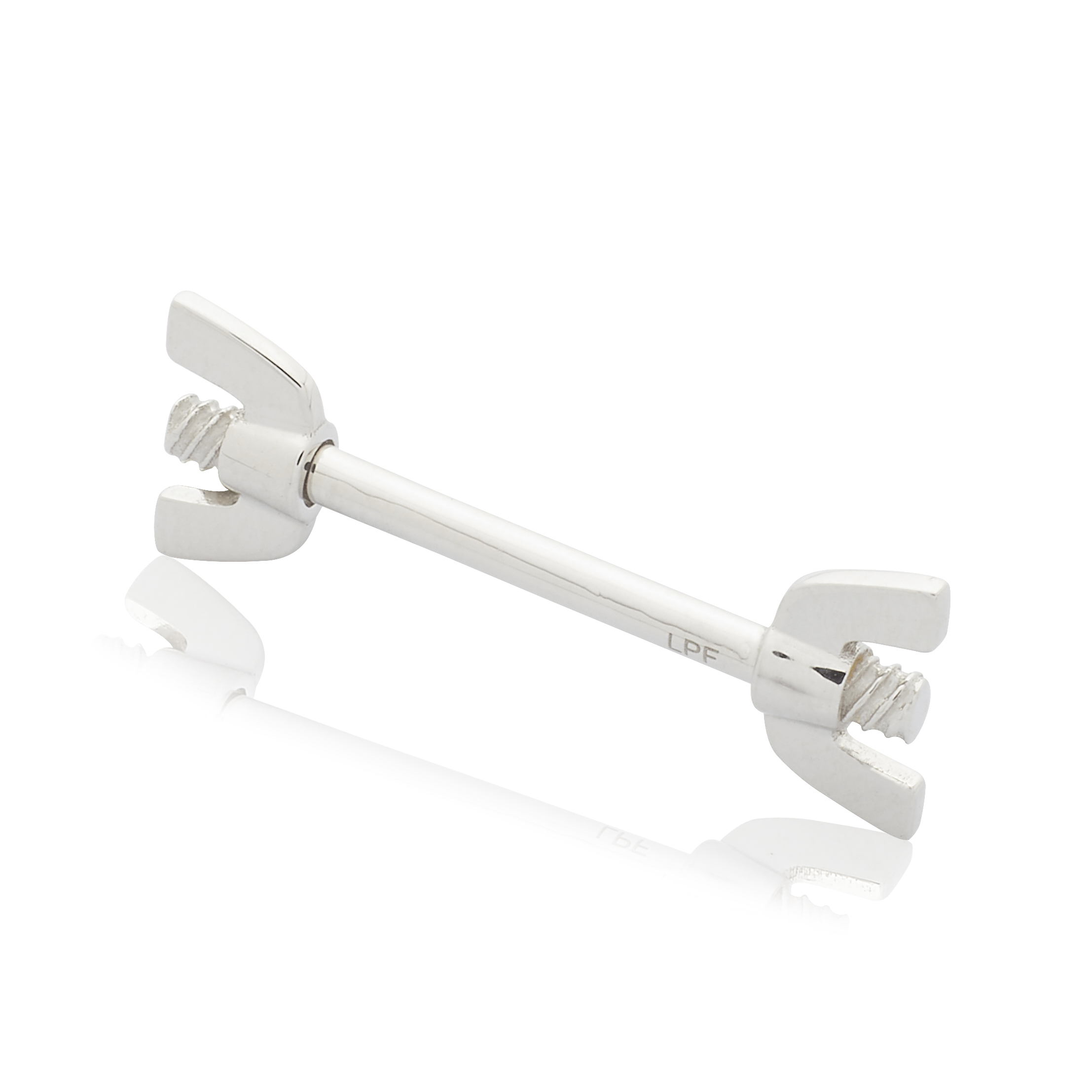 Gold nipple piercing: straight bar with butterfly nuts