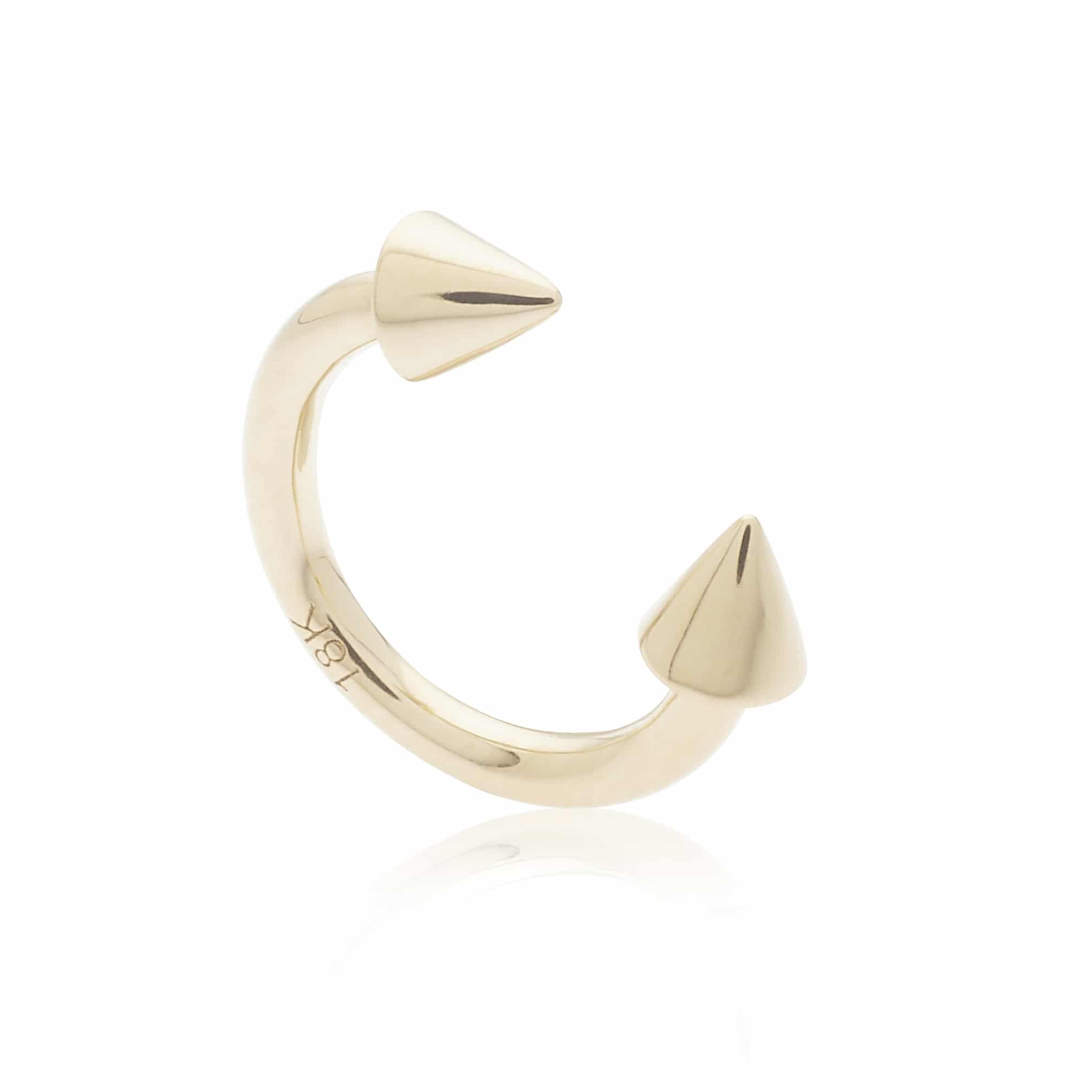 Yellow gold eyebrow piercing: horseshoe with spikes - 1.6