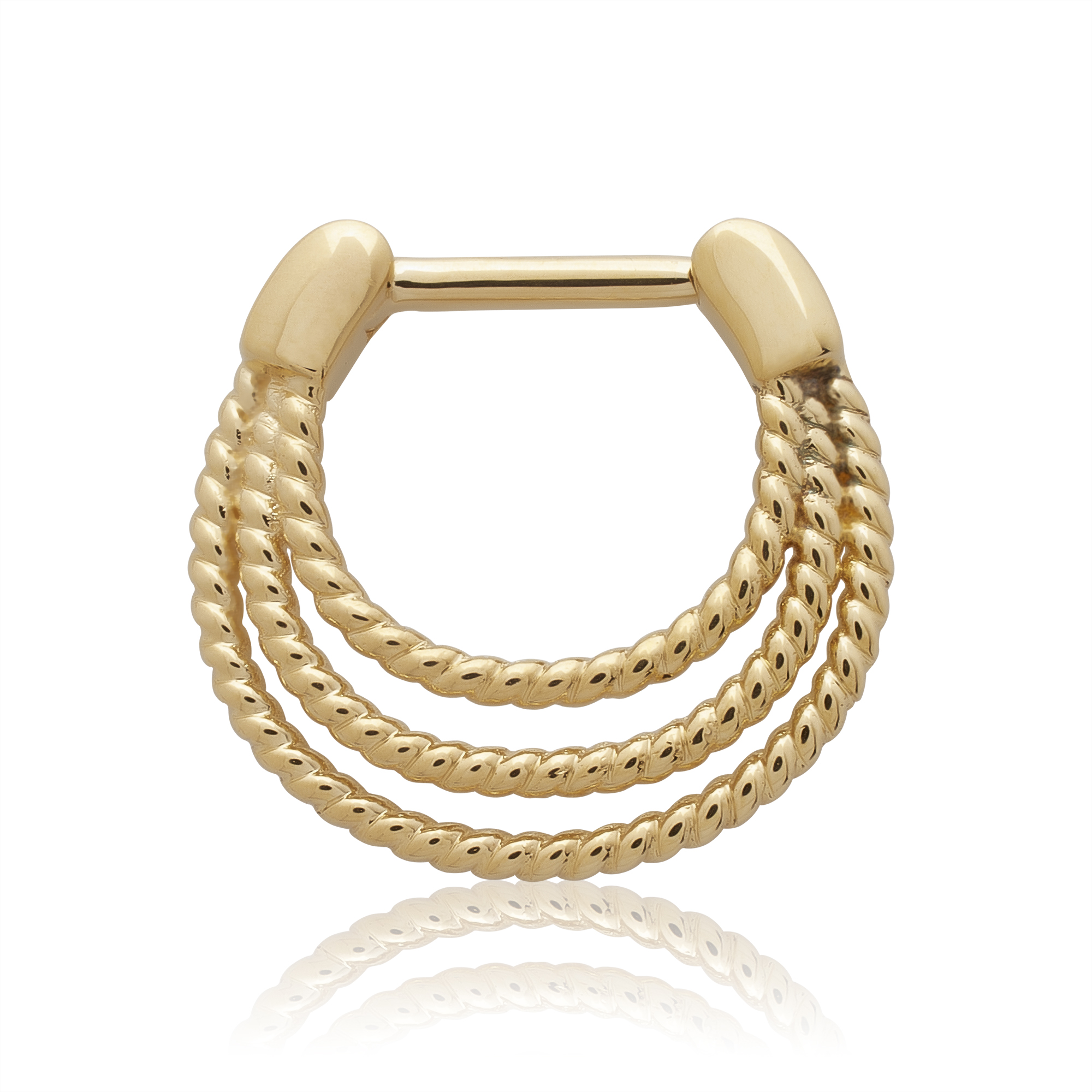 Yellow gold clicker ring lobe piercing: Ring with 3 twisted gold wires