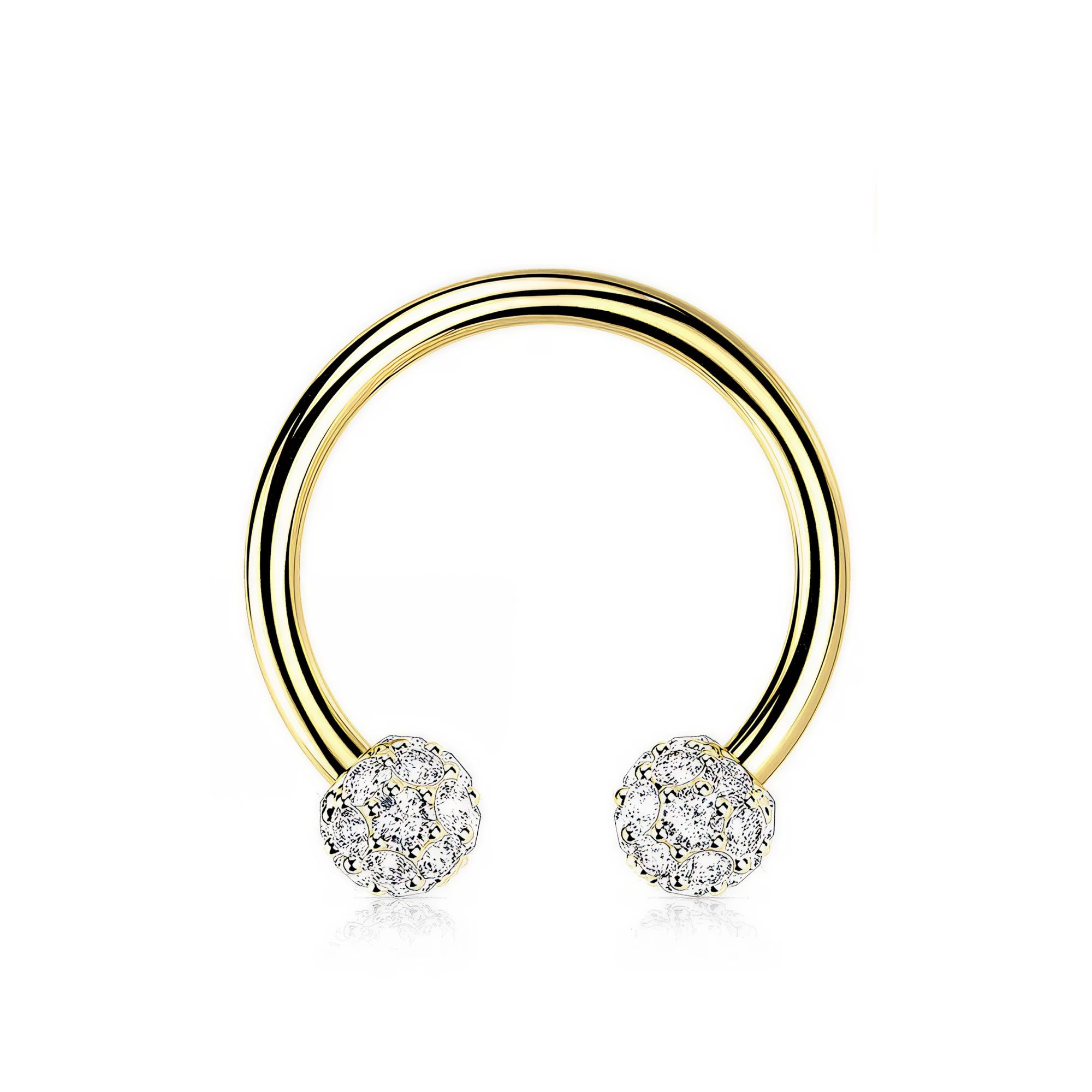 Yellow gold tragus piercing: horseshoe with balls set with real diamonds