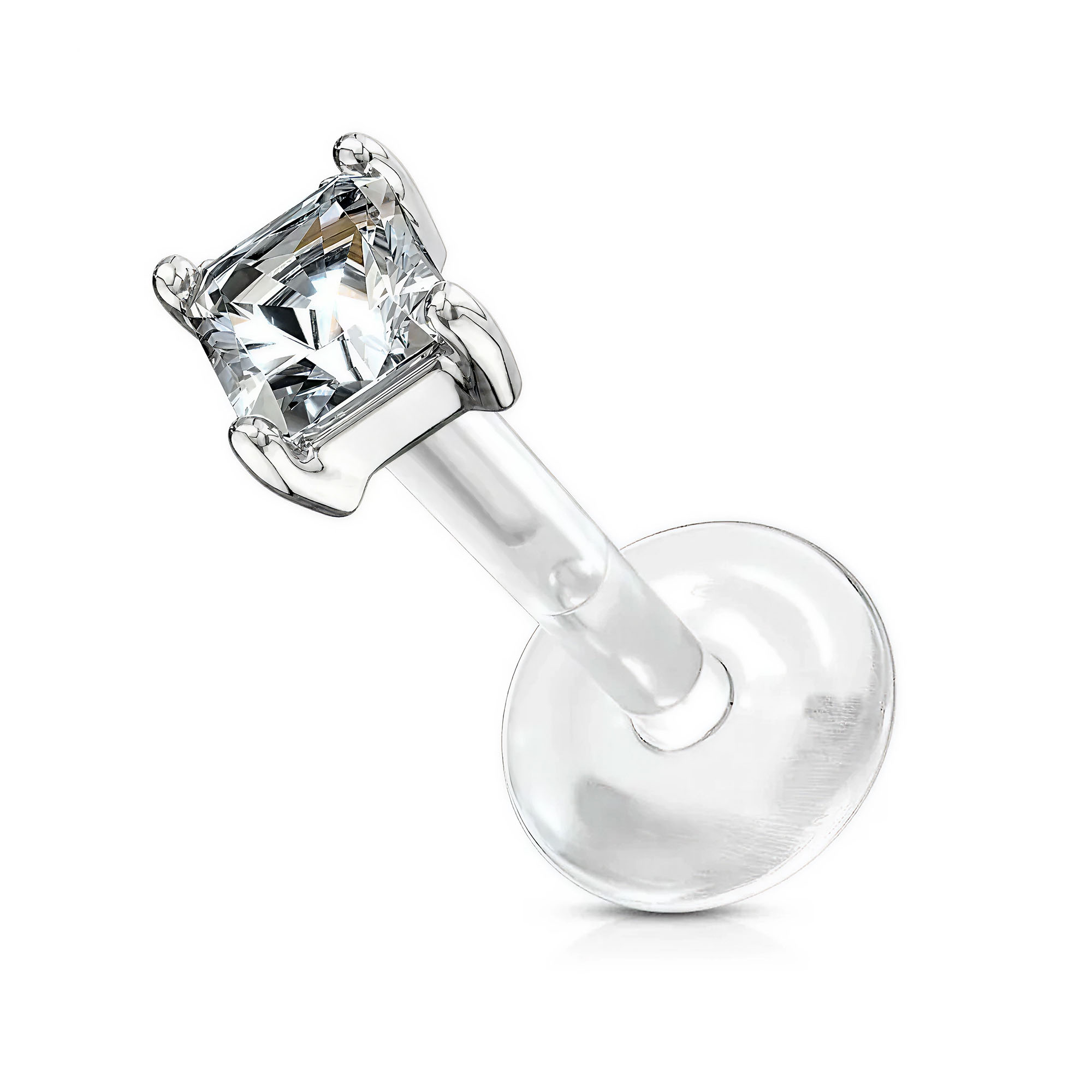 Labret in Bioplast and 18-karat white gold with a claw-set square zircon