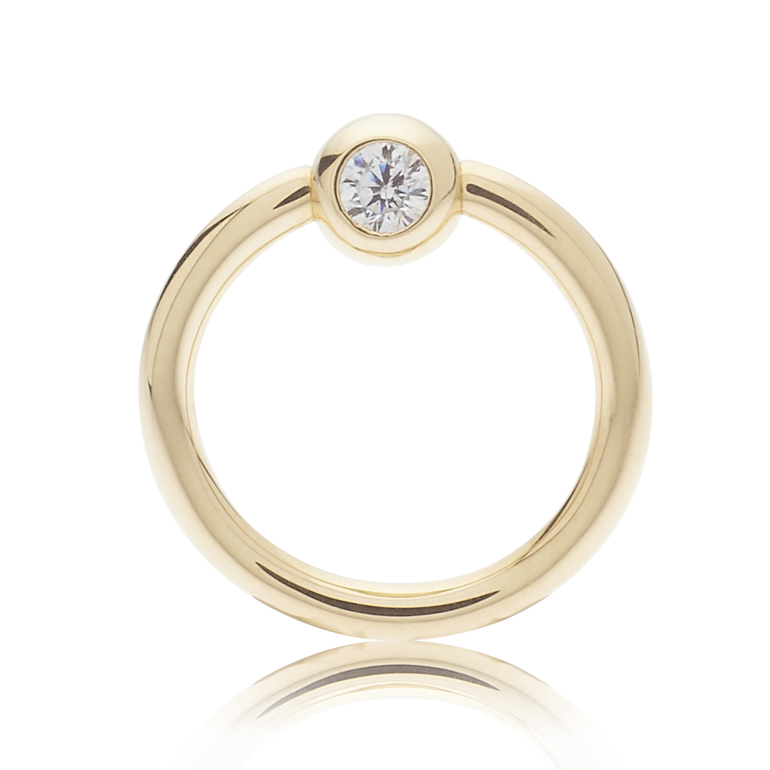 Piercing génital en or jaune : anneau avec boule et Diamant