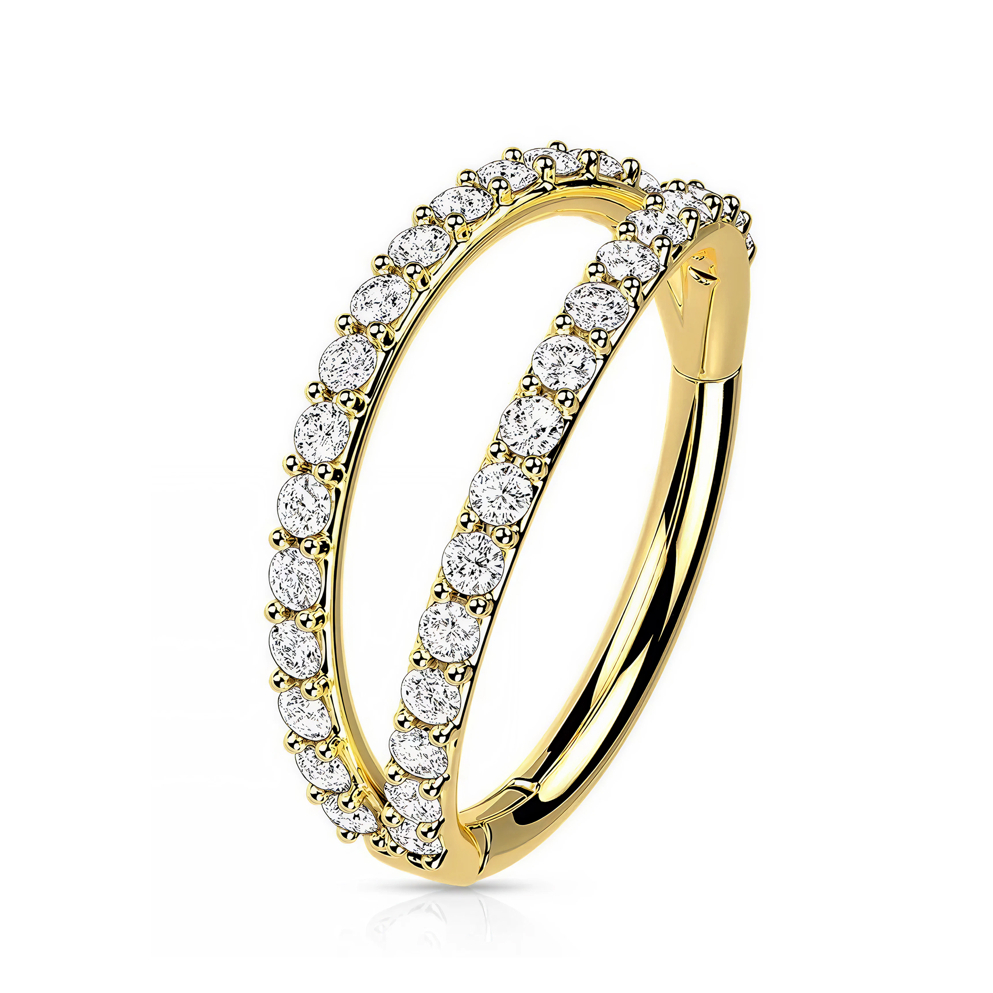 Piercing en or jaune 18 carats : anneau clicker 2 branches ornées brillants