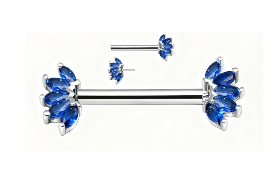 Piercing Téton Treadless, Or et Zircons Saphir