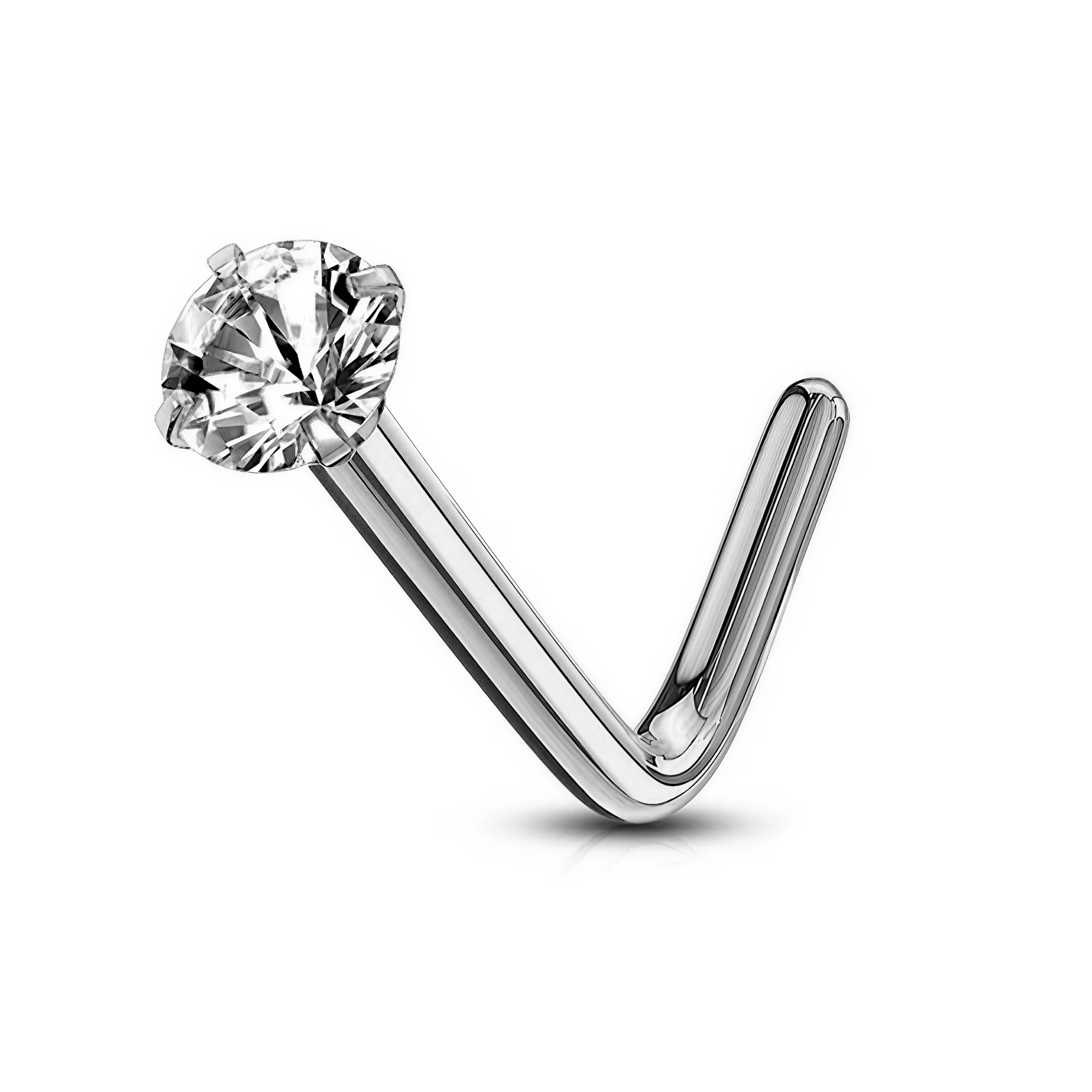 Piercing de Nez Stud Nose Coudé en Or Blanc 18 Carats avec Oxyde de Zirconium Blanc